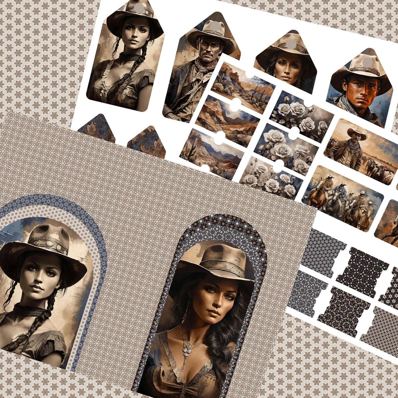 Western Cowboy Ephemera 24 Digital Papers for Wild West Junk Journal ...