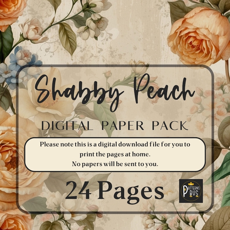 Peach Shabby Digital Paper Pack, French Style, Floral Junk Journal ...