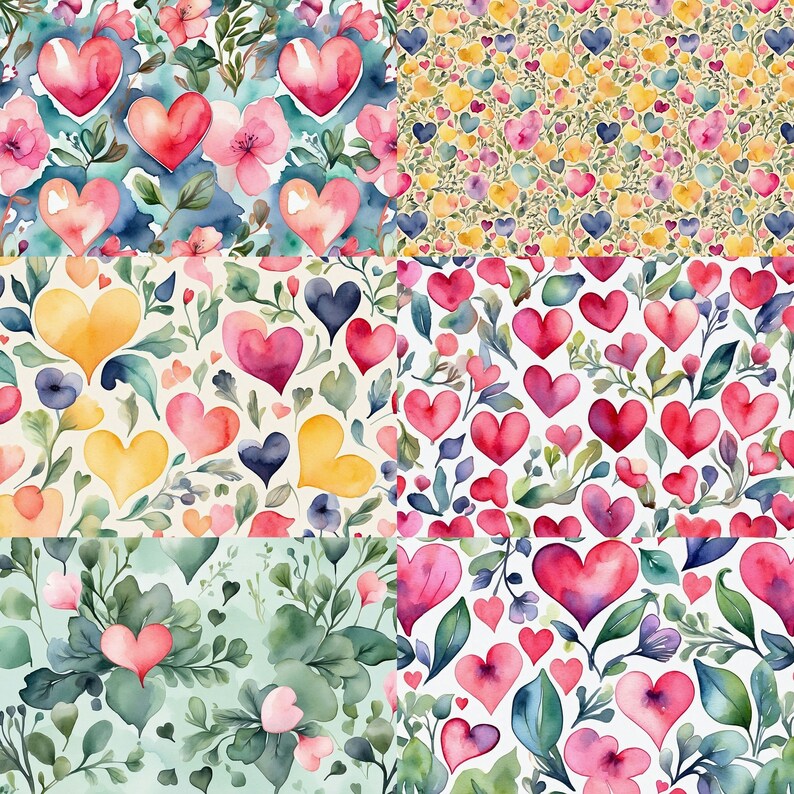 Pastel Hearts Printable Digital Paper Valentine Journal Pages Bundle ...