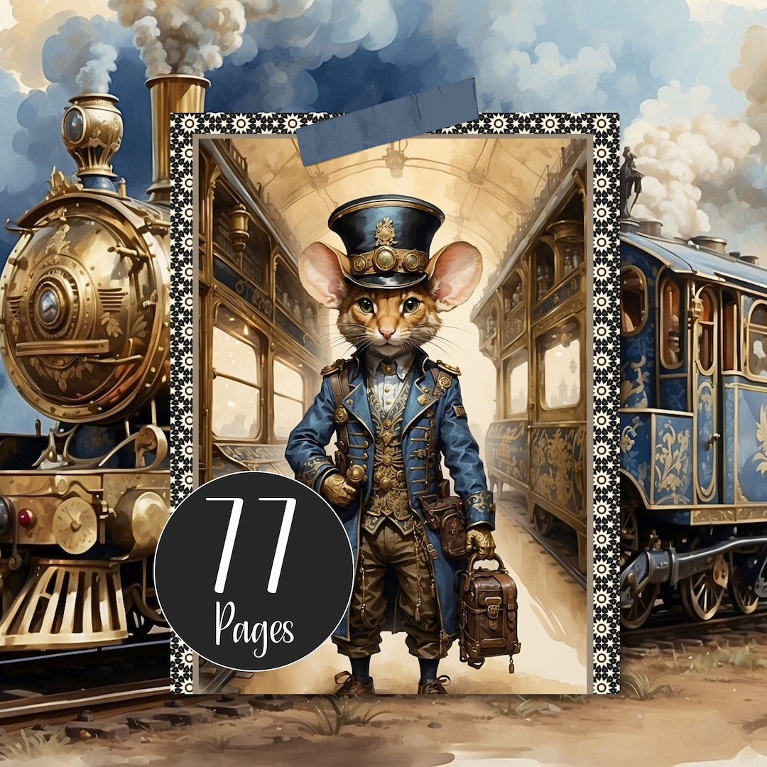 Mouse Steam Train Porter Journal Kit Mice Digital Papers Printable ...