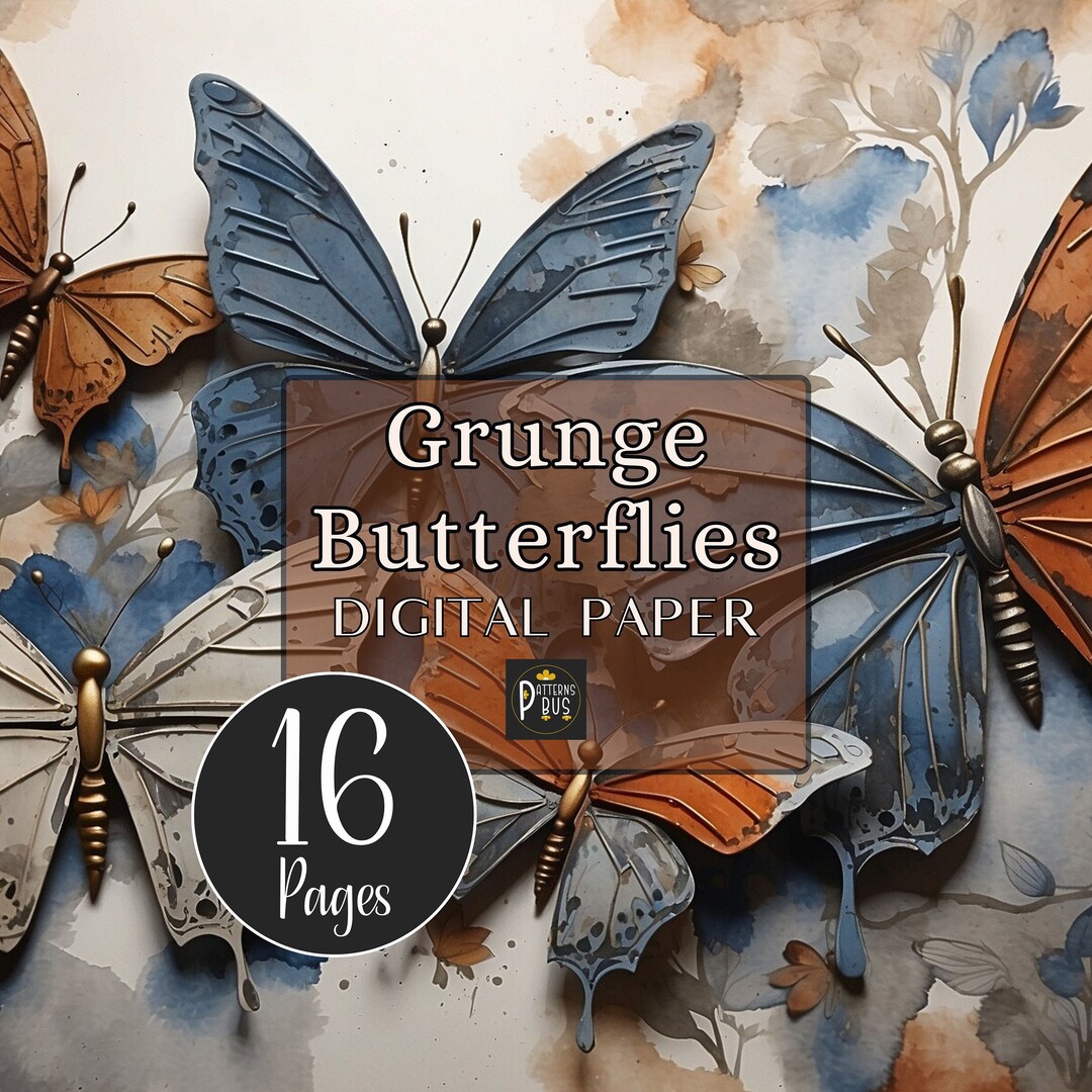 Printable Grunge Butterflies Junk Journal Pages, Butterfly Scrapbook ...