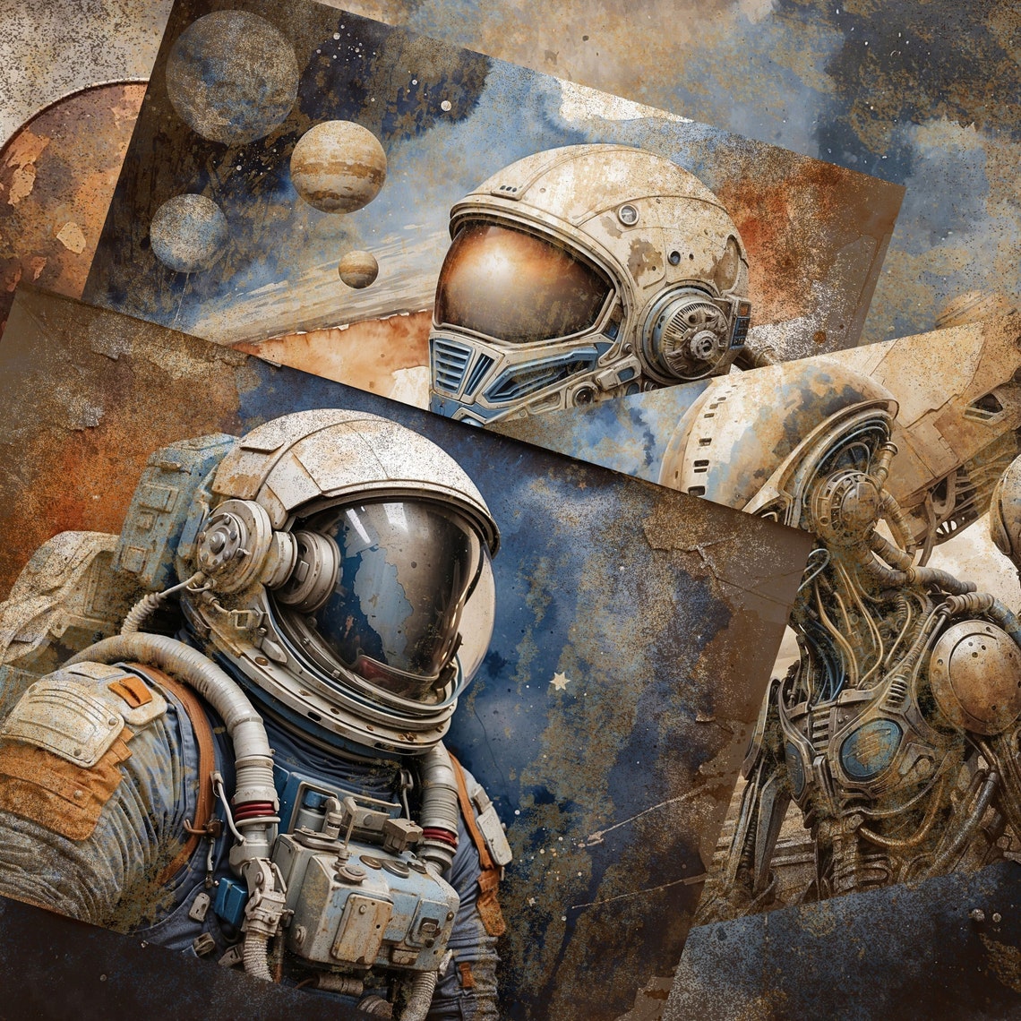 Grunge Space Junk Journal Kit, Printable Astronauts, Planets (digital ...