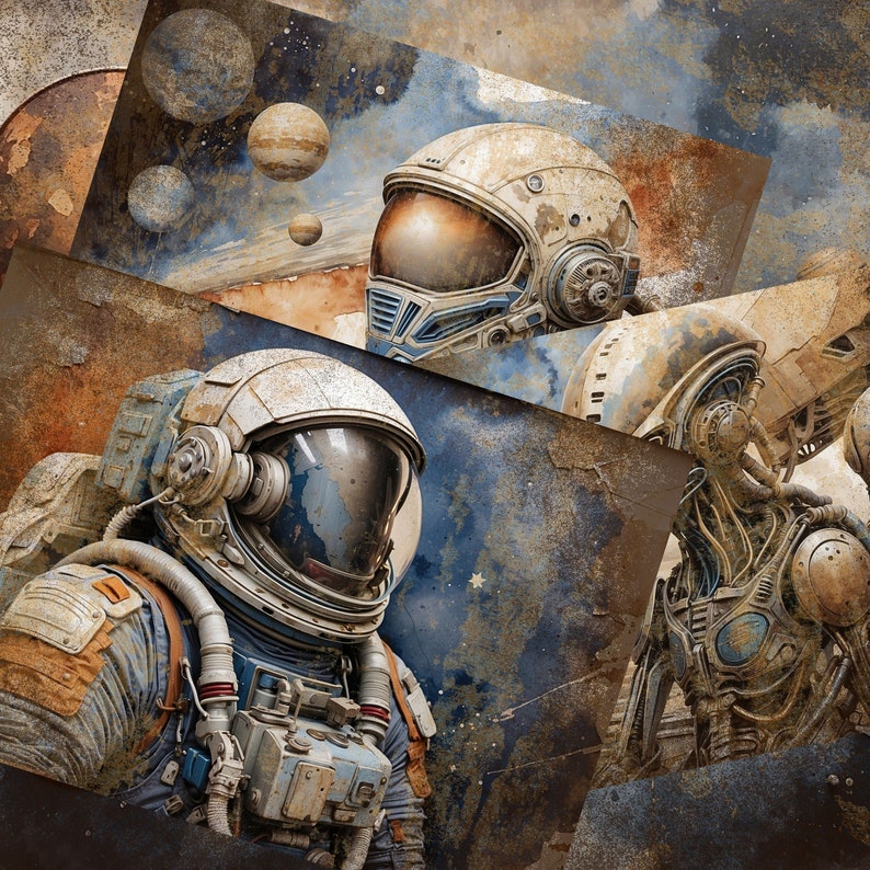 Grunge Space Junk Journal Kit, Digital Papers Printable Craft Paper ...