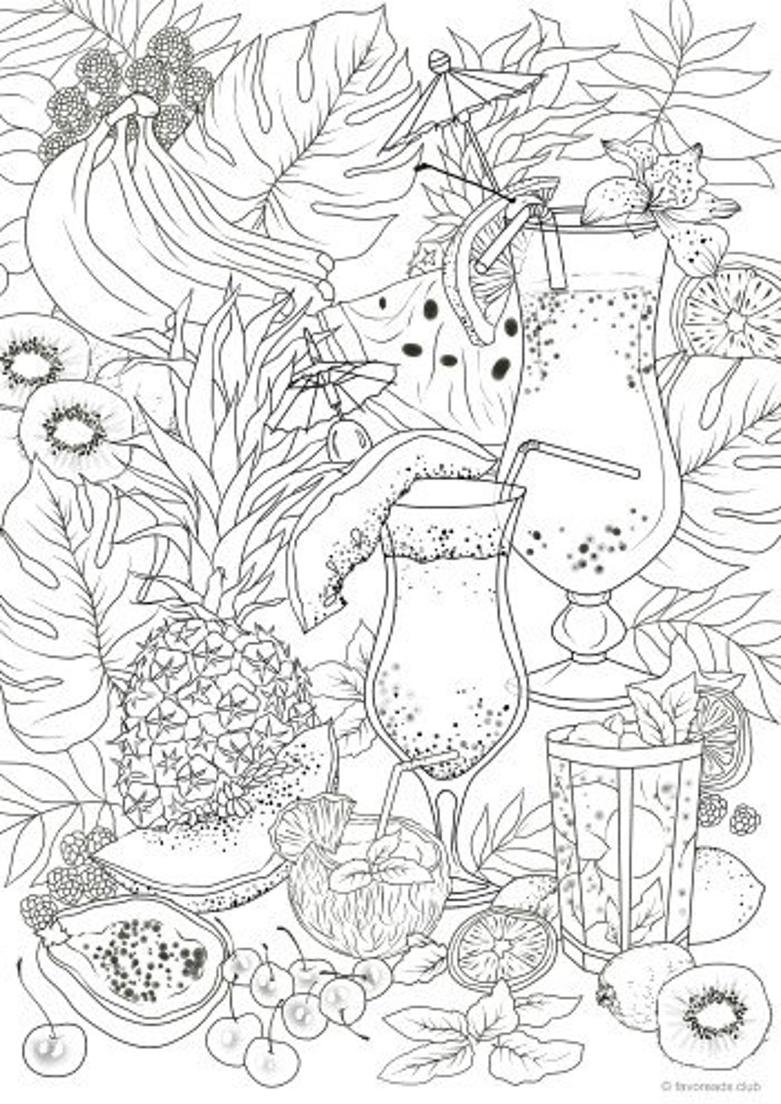 Fruit Cocktails Printable Adult Coloring Page From Favoreads - Etsy