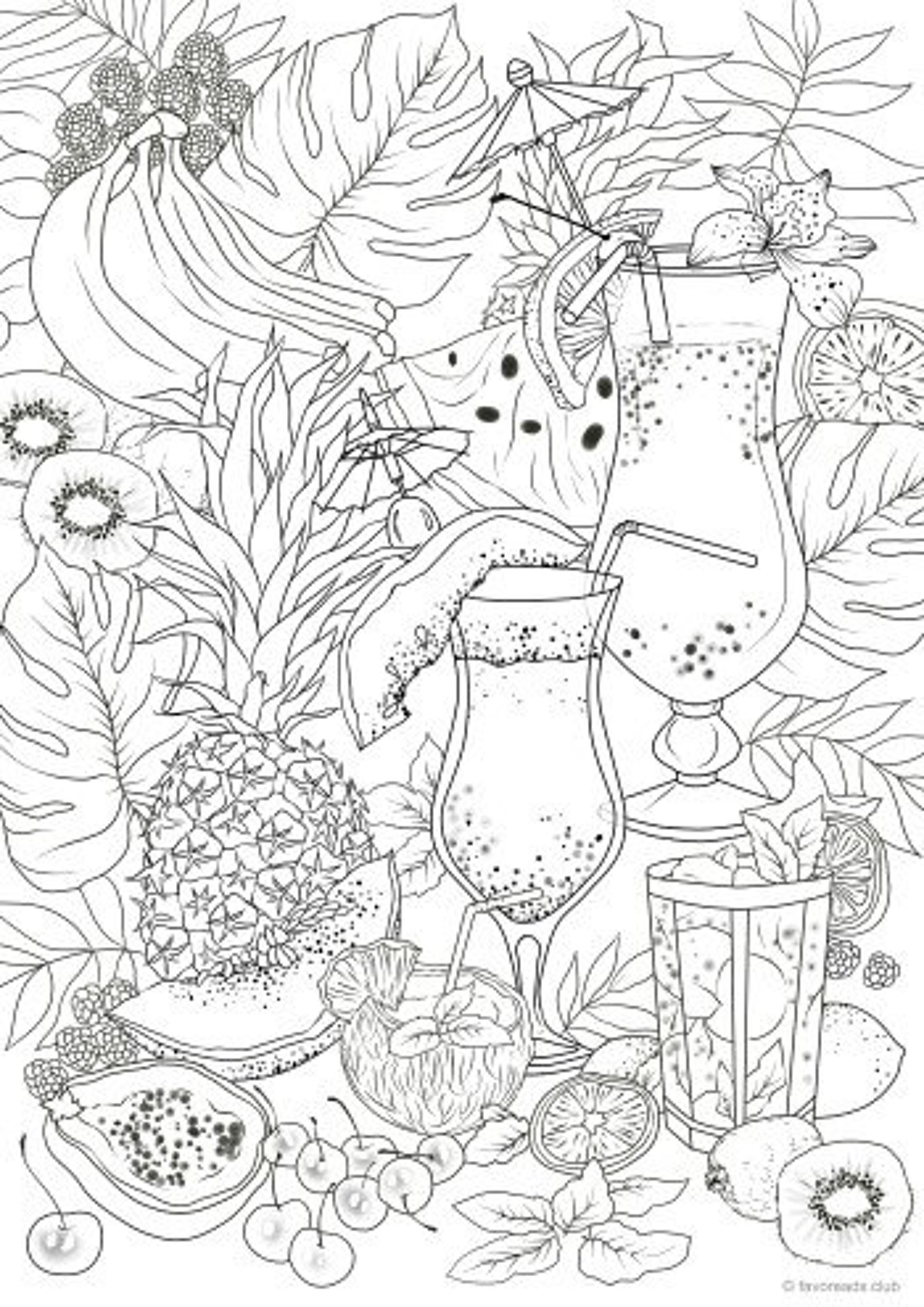 Fruit Cocktails Printable Adult Coloring Page From Favoreads coloring ...