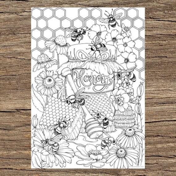 Honey Printable Adult Coloring Page from Favoreads Coloring | Etsy