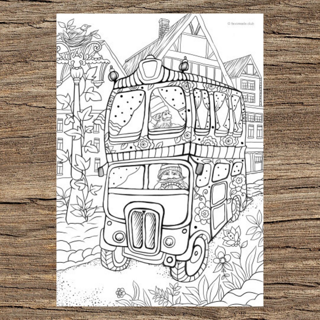 Fantasy Bus Printable Adult Coloring Page From Favoreads - Etsy