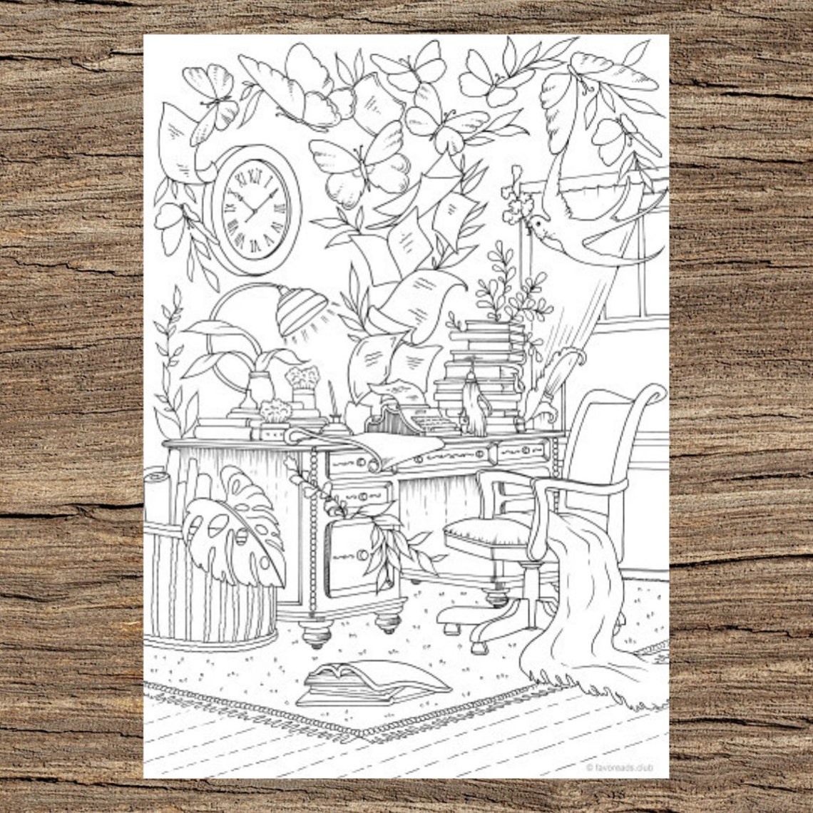 Writing Table Printable Adult Coloring Page From Favoreads | Etsy