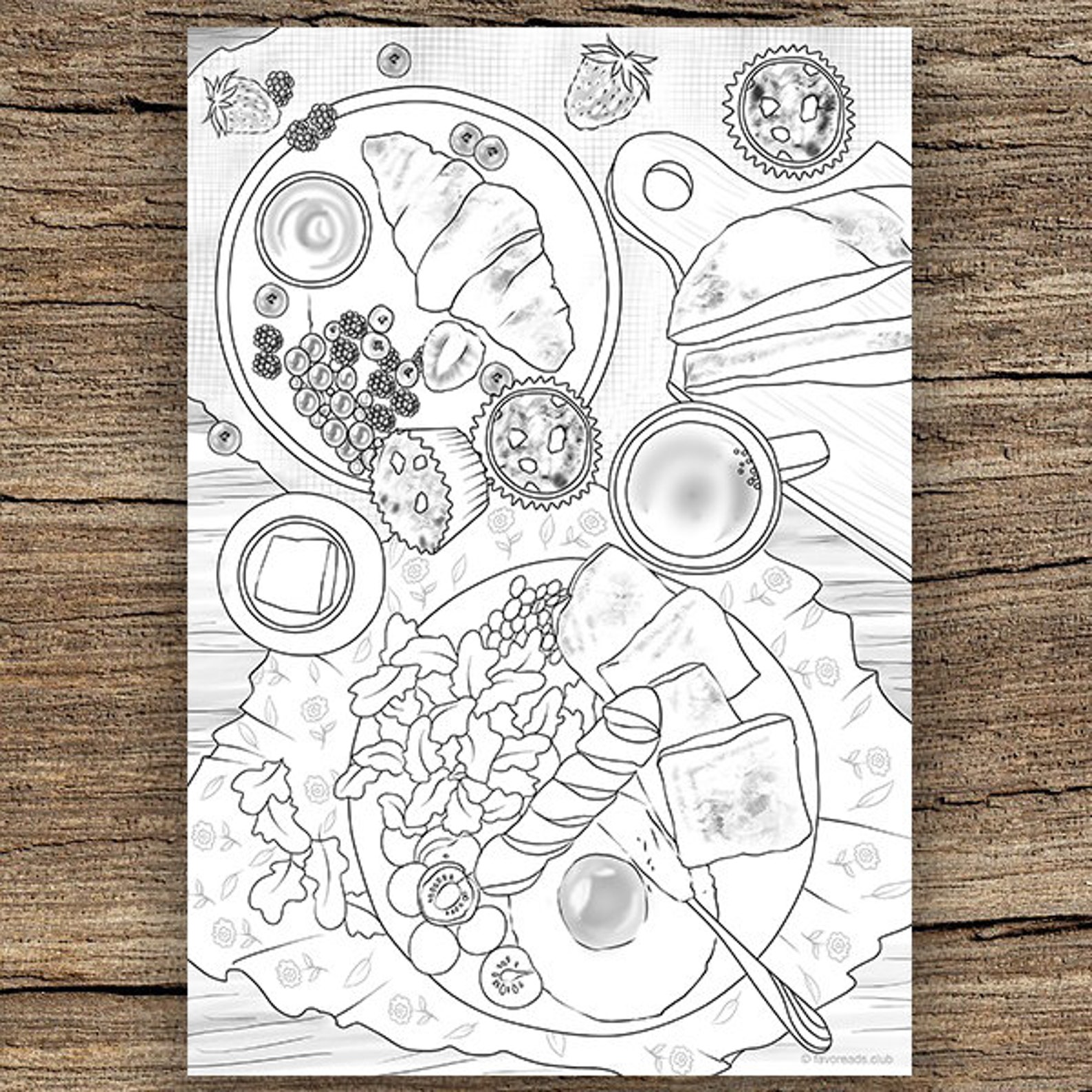 Breakfast Printable Adult Coloring Page From Favoreads Etsy Canada