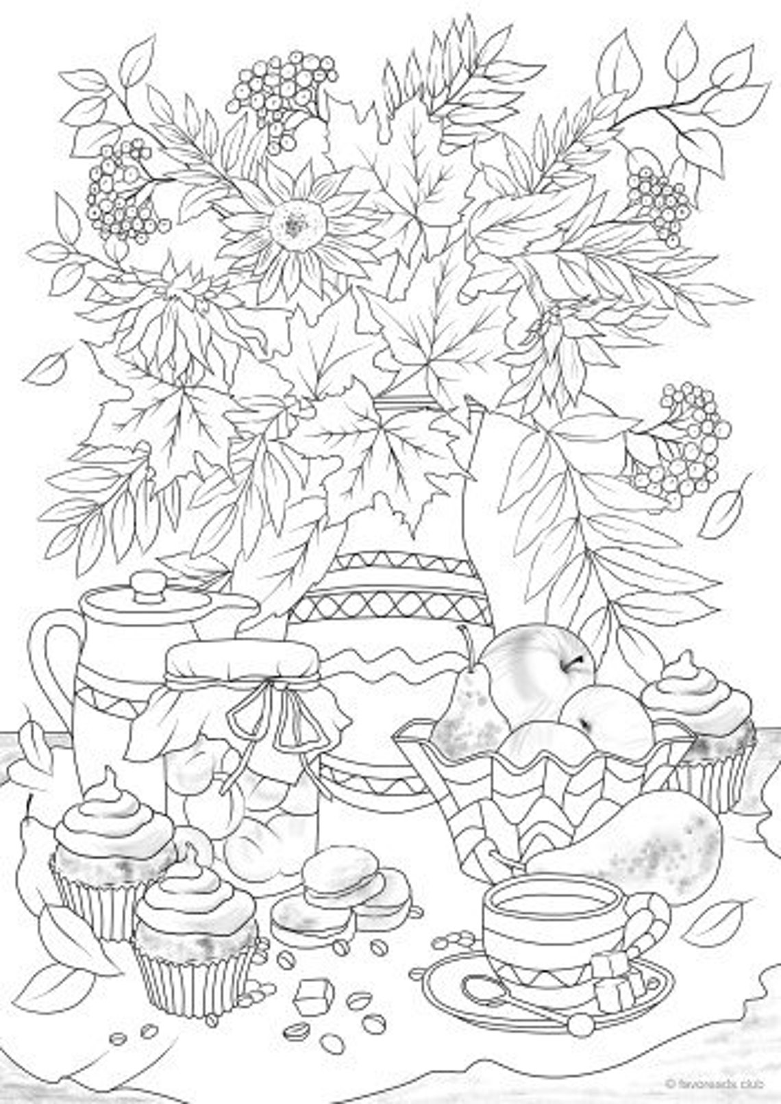 Autumn Comfort Printable Adult Coloring Page From Favoreads - Etsy