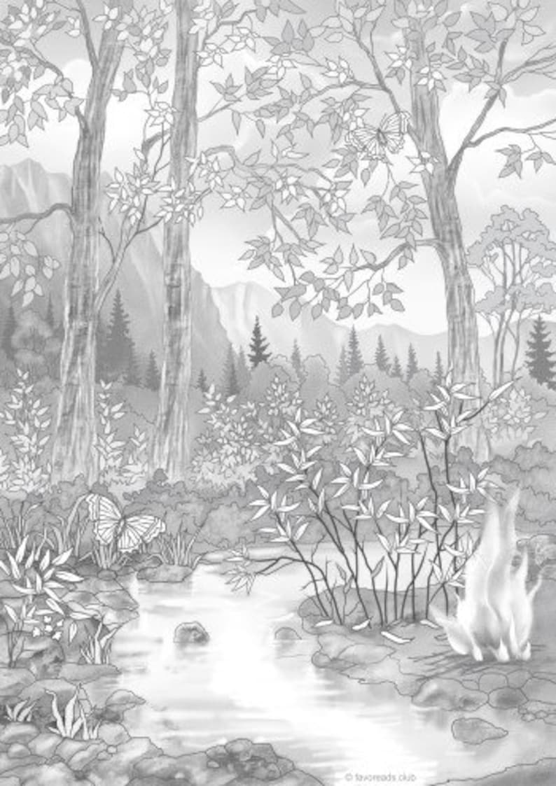 Alone With Nature Printable Adult Coloring Page From | Etsy