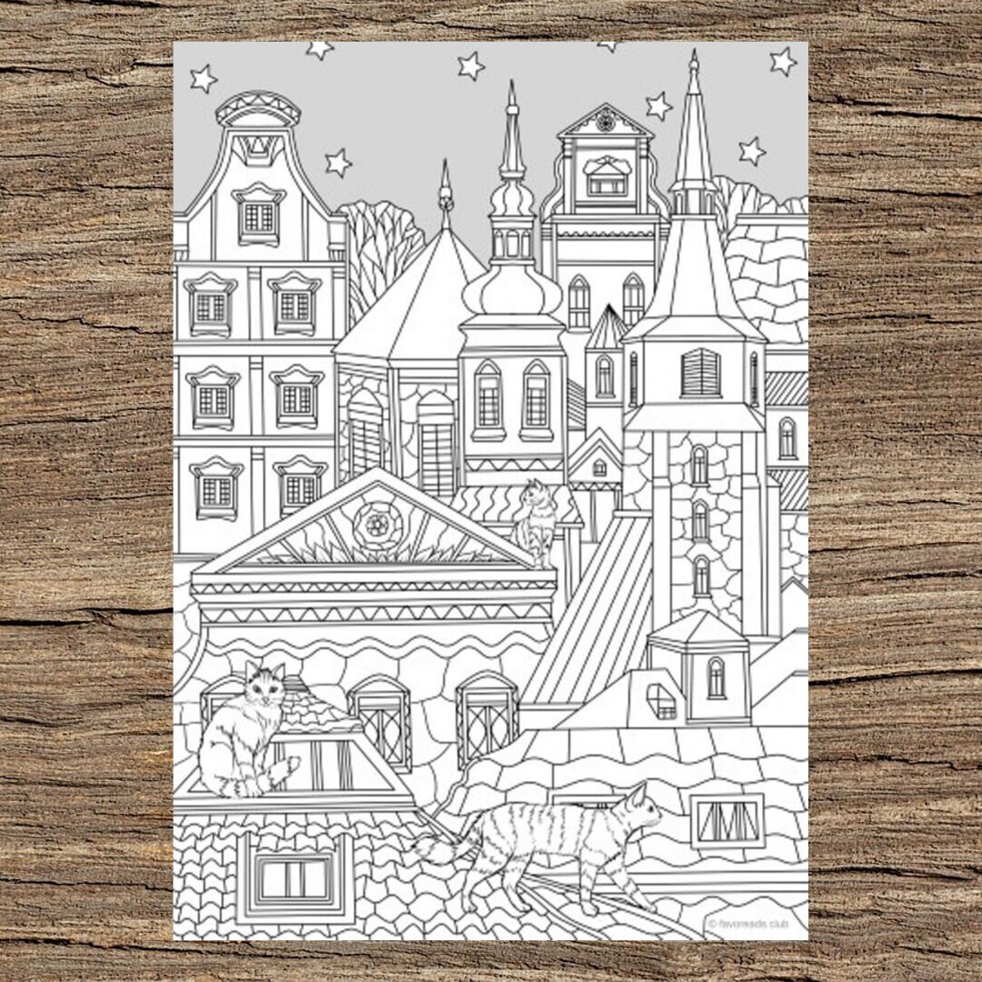 Cats on a Roof - Printable Adult Coloring Page From Favoreads (coloring ...
