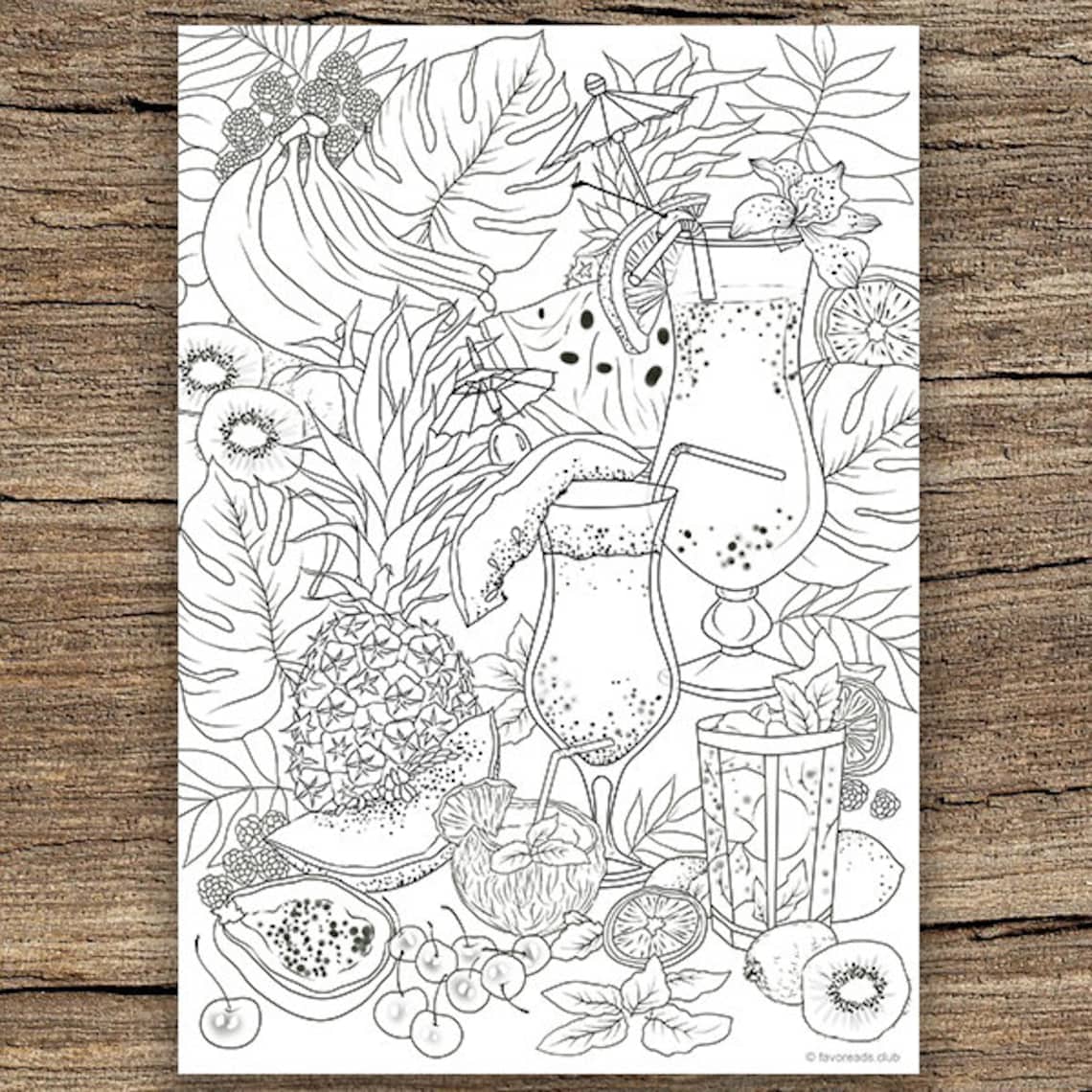 Fruit Cocktails Printable Adult Coloring Page From Favoreads - Etsy