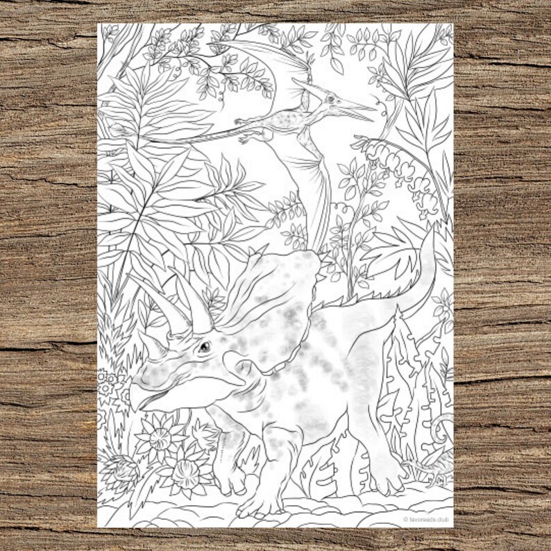 Dino World Printable Adult Coloring Page From Favoreads | Etsy