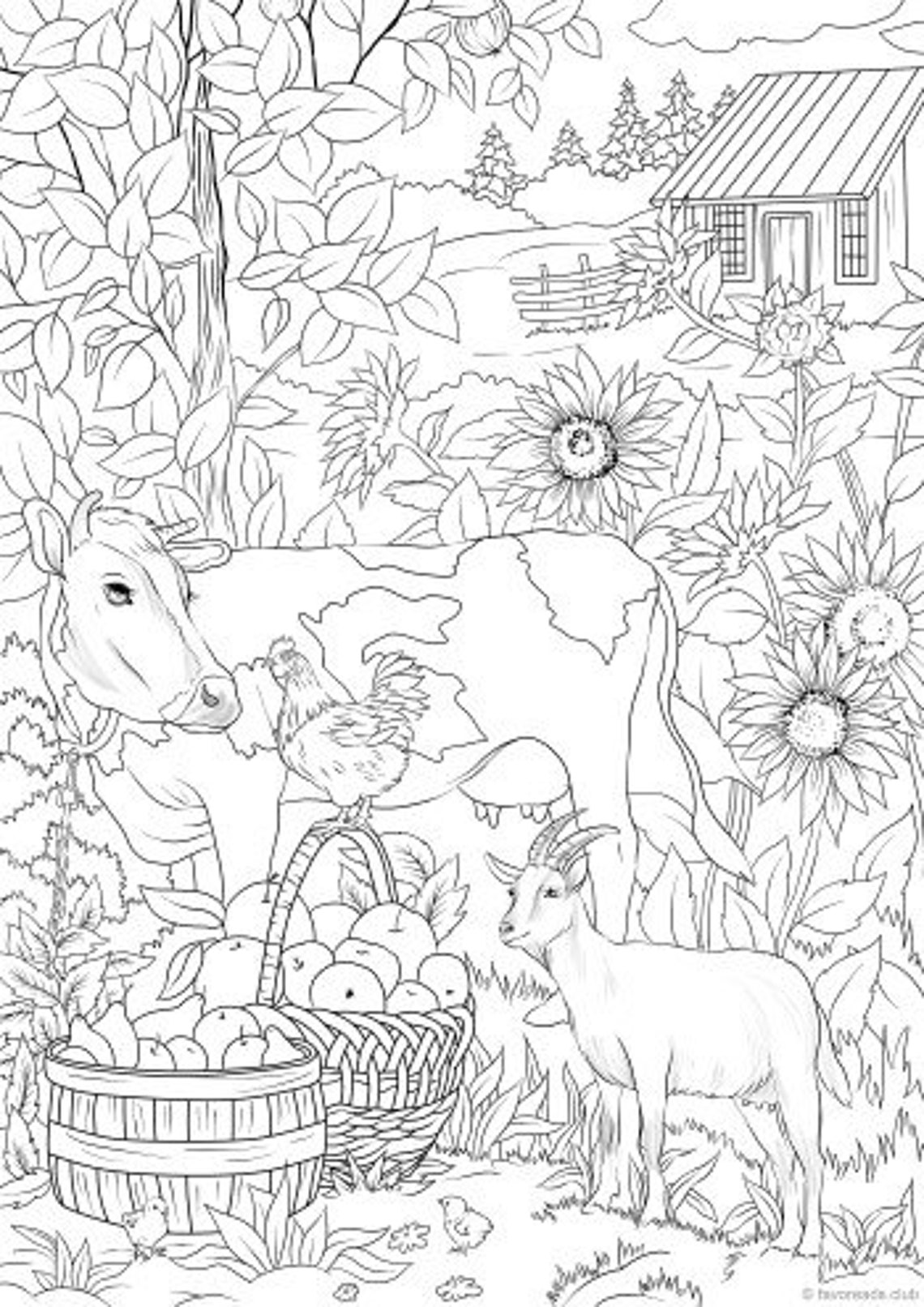 Farm Buddies Printable Adult Coloring Page From Favoreads | Etsy