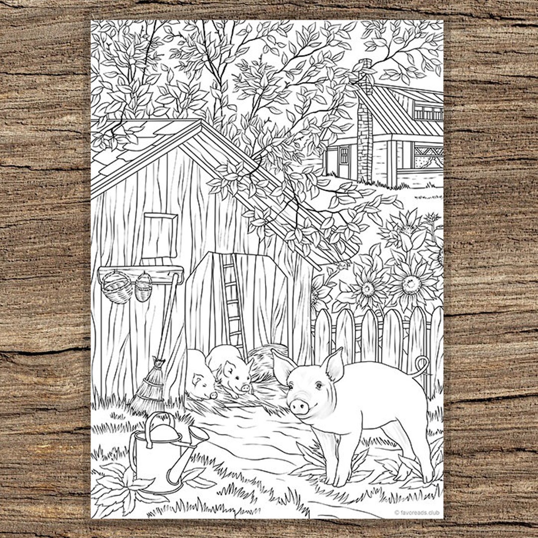 Pigs Printable Adult Coloring Page From Favoreads coloring - Etsy Canada