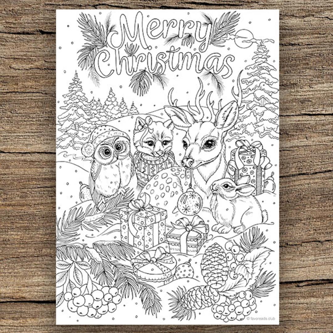 Merry Christmas - Printable Adult Coloring Page From Favoreads Coloring ...