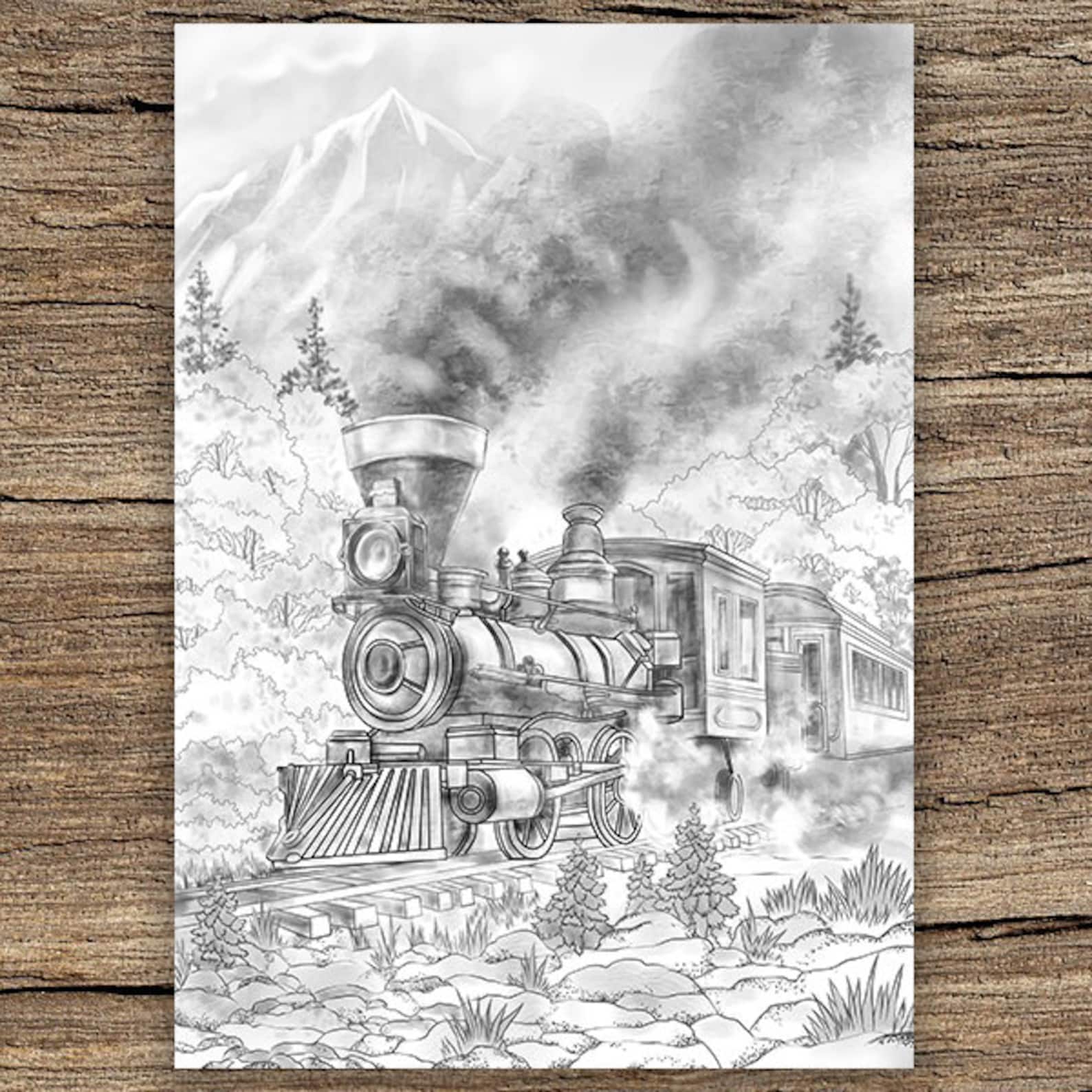 Train Printable Adult Coloring Page From Favoreads coloring Book Pages ...