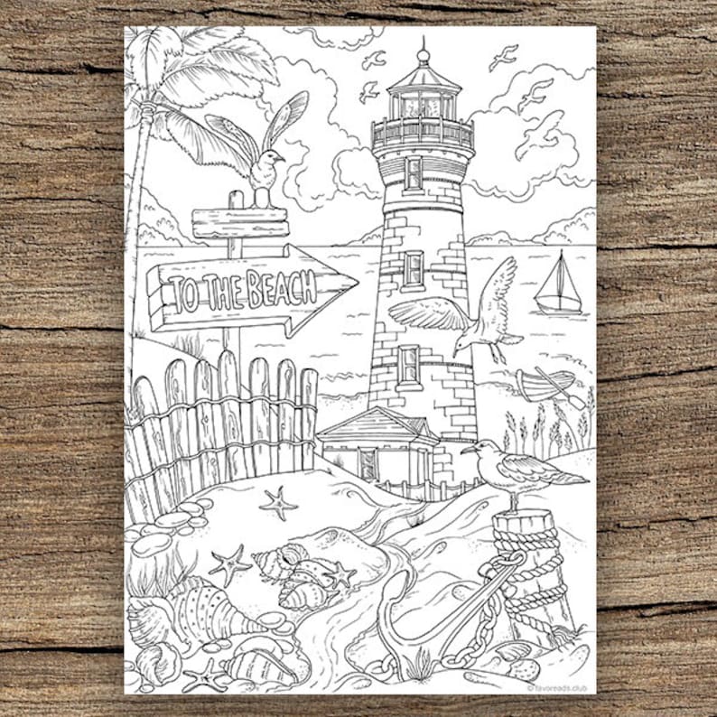 To the Beach Printable Adult Coloring Page From Favoreads - Etsy Canada