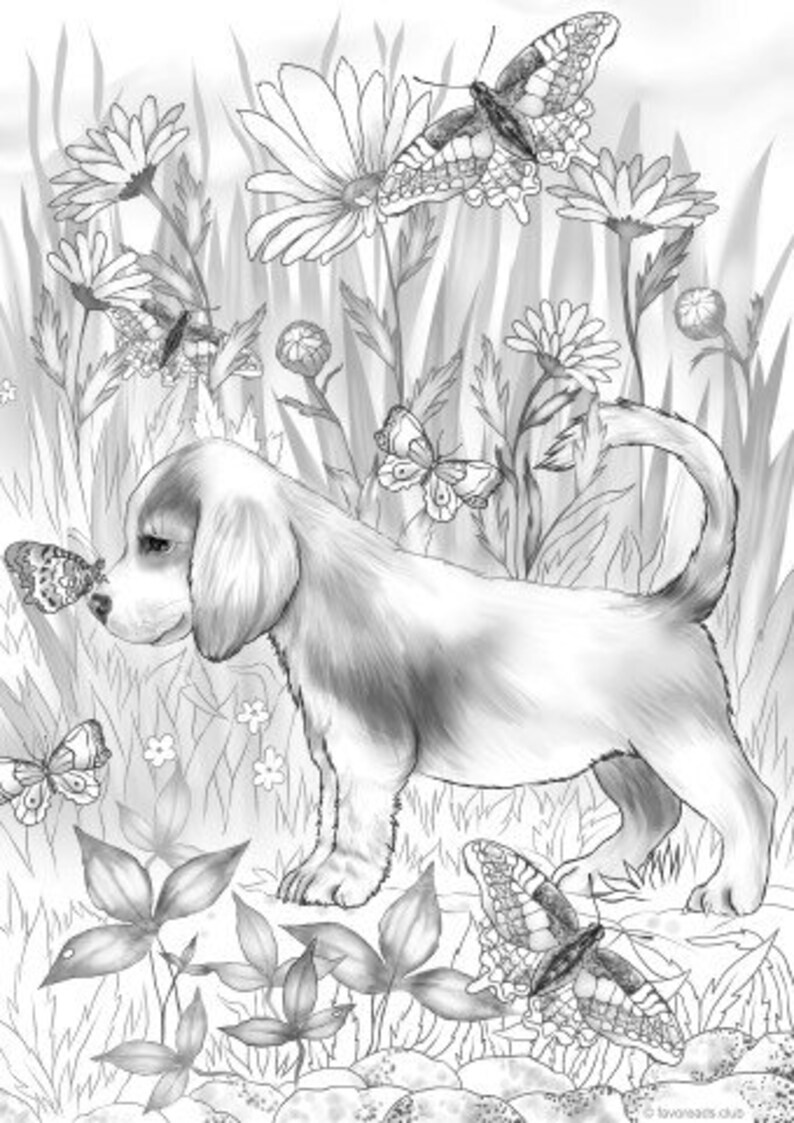 Friendly Puppy Printable Adult Coloring Page From Favoreads | Etsy