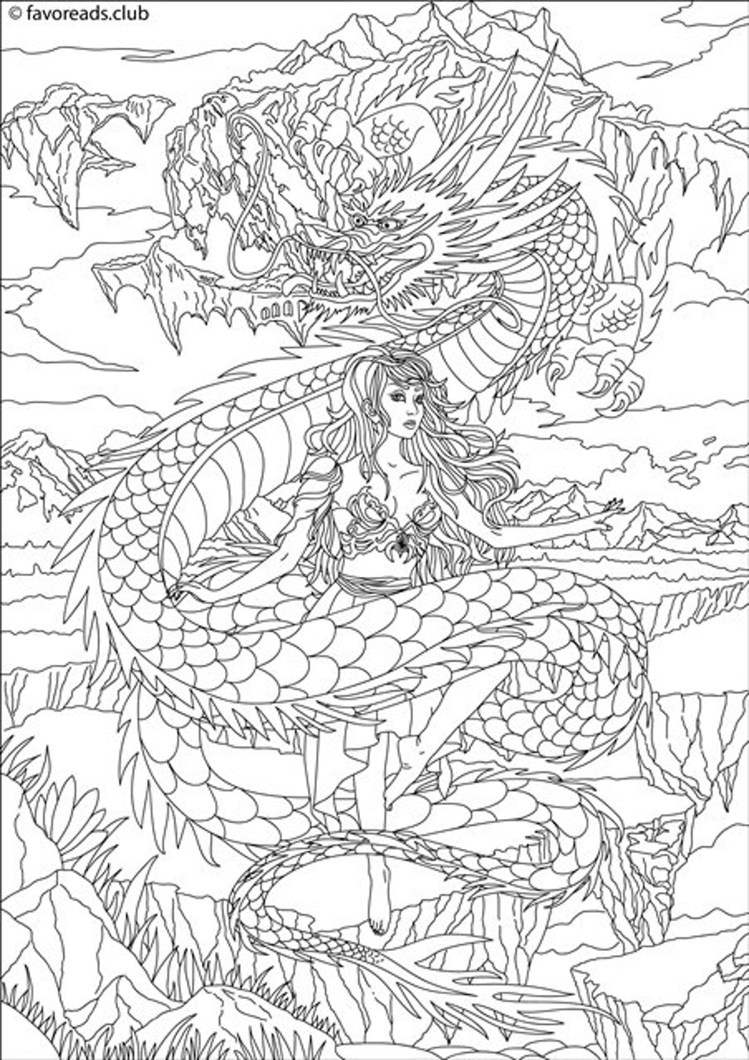 Dragon and Princess - Printable Adult Coloring Page From Favoreads ...