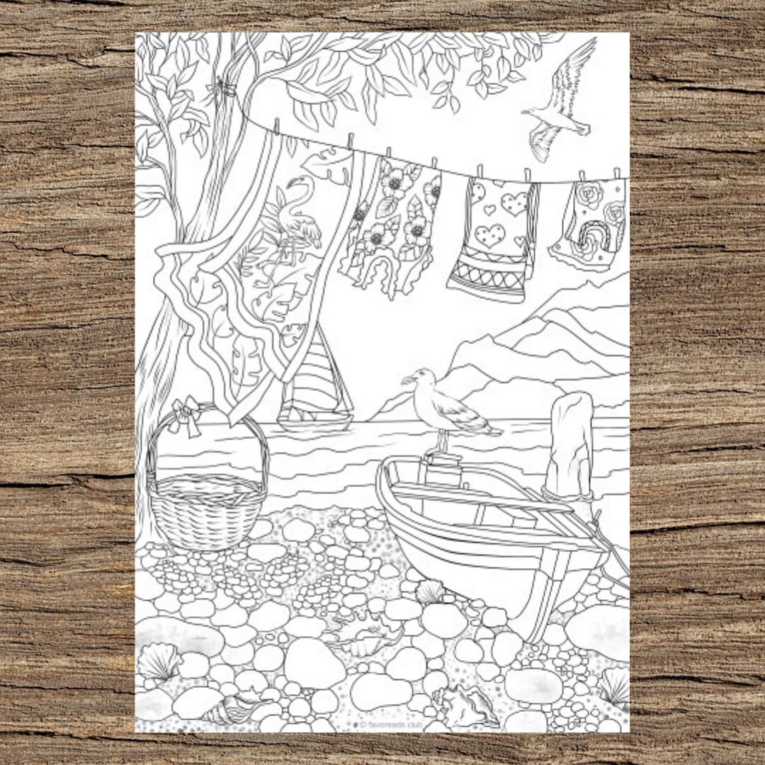 Seaside Printable Adult Coloring Page from Favoreads | Etsy