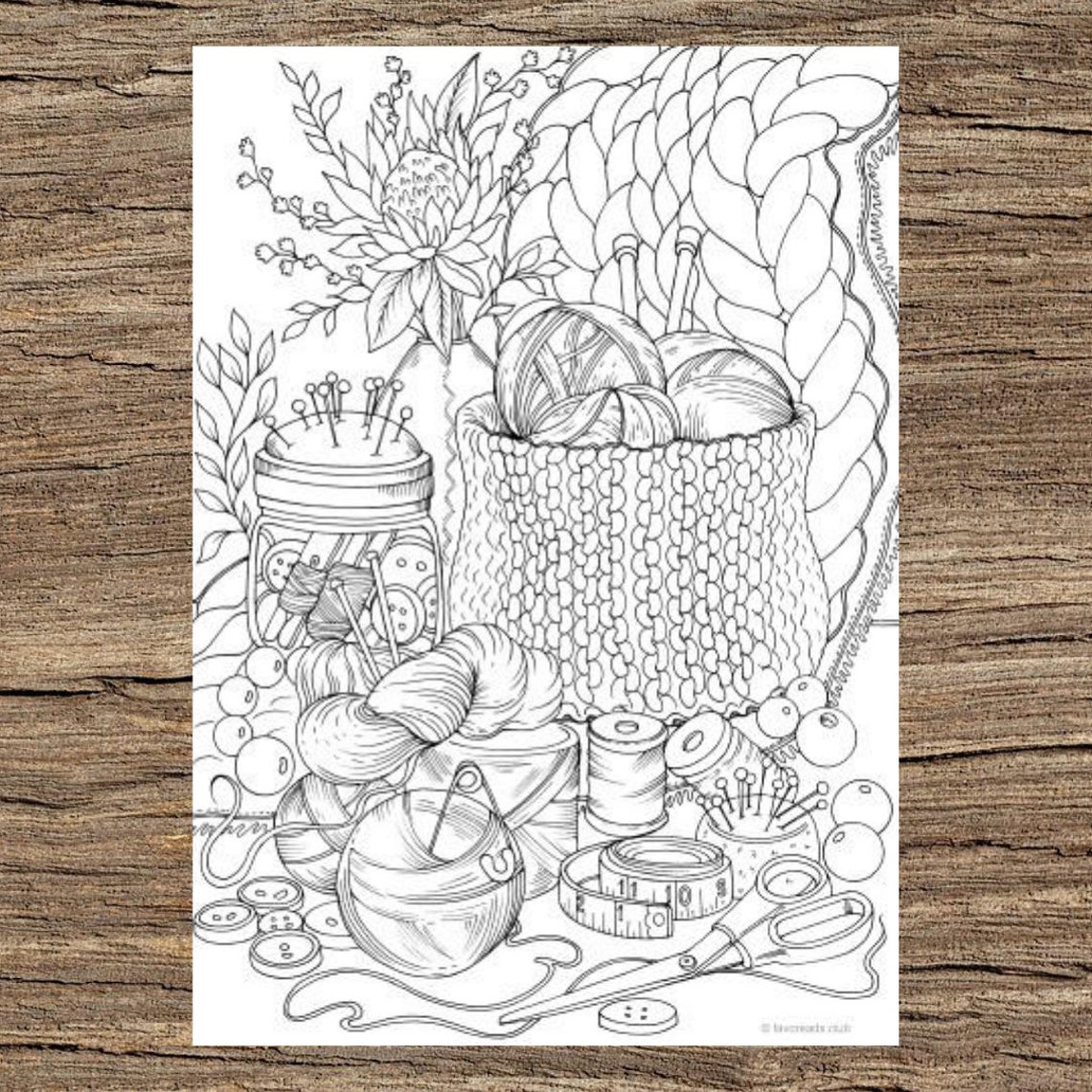 Knitting Printable Adult Coloring Page From Favoreads - Etsy UK