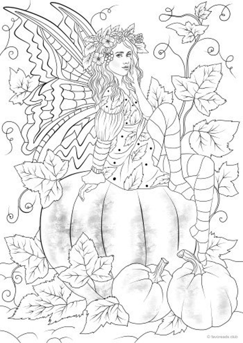 Autumn Fairy Printable Adult Coloring Page From Favoreads Etsy