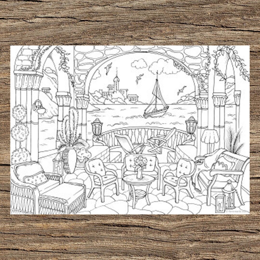 Terrace - Printable Adult Coloring Page From Favoreads (coloring Book ...