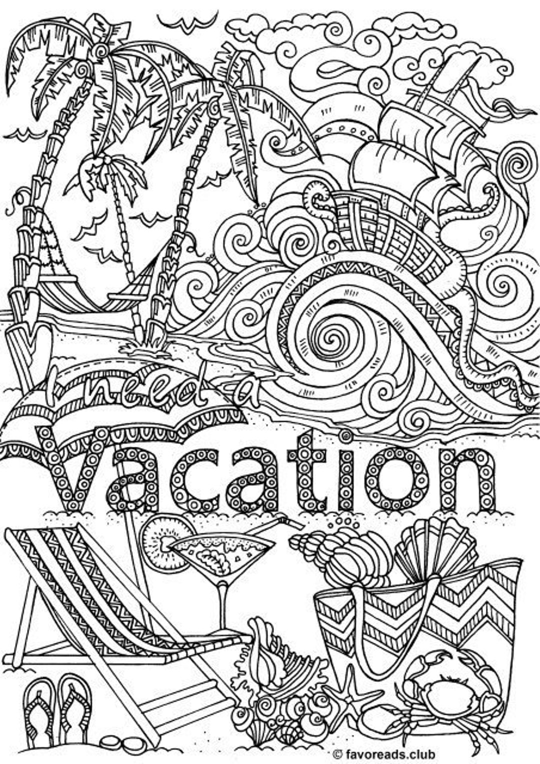 Vacation - Printable Adult Coloring Page From Favoreads (coloring Book ...