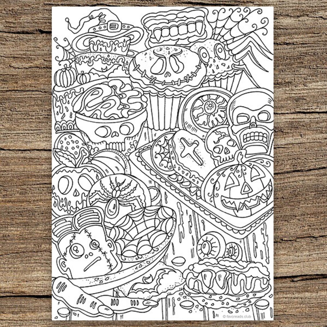 Halloween Sweets Printable Adult Coloring Page from | Etsy