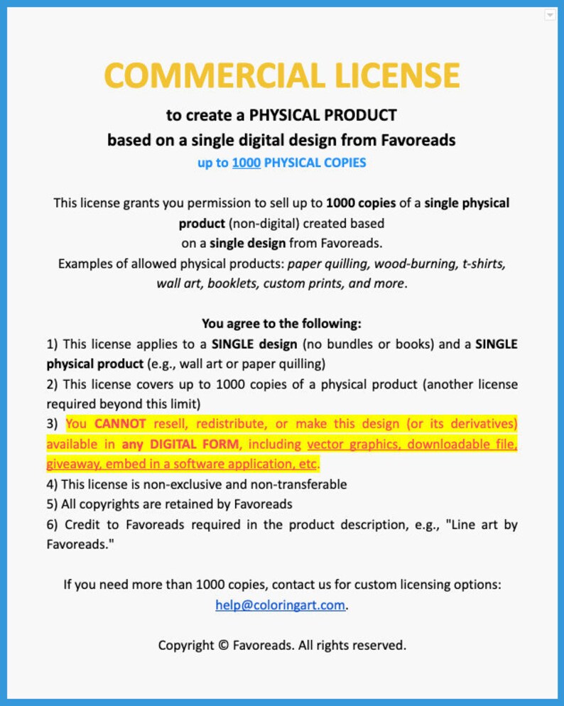 Commercial License Add-on for Physical Products up to 1000 Copies wall ...