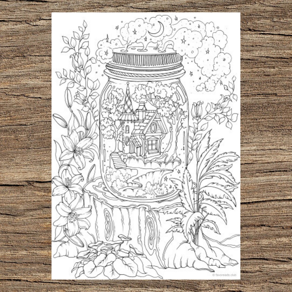 House in a Jar Printable Adult Coloring Page From Favoreads - Etsy UK