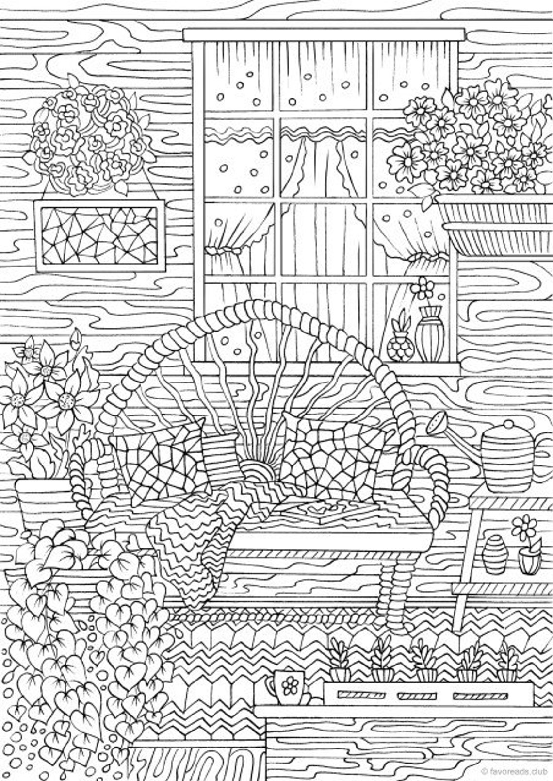 Comfy Porch Printable Adult Coloring Page From Favoreads coloring Book ...