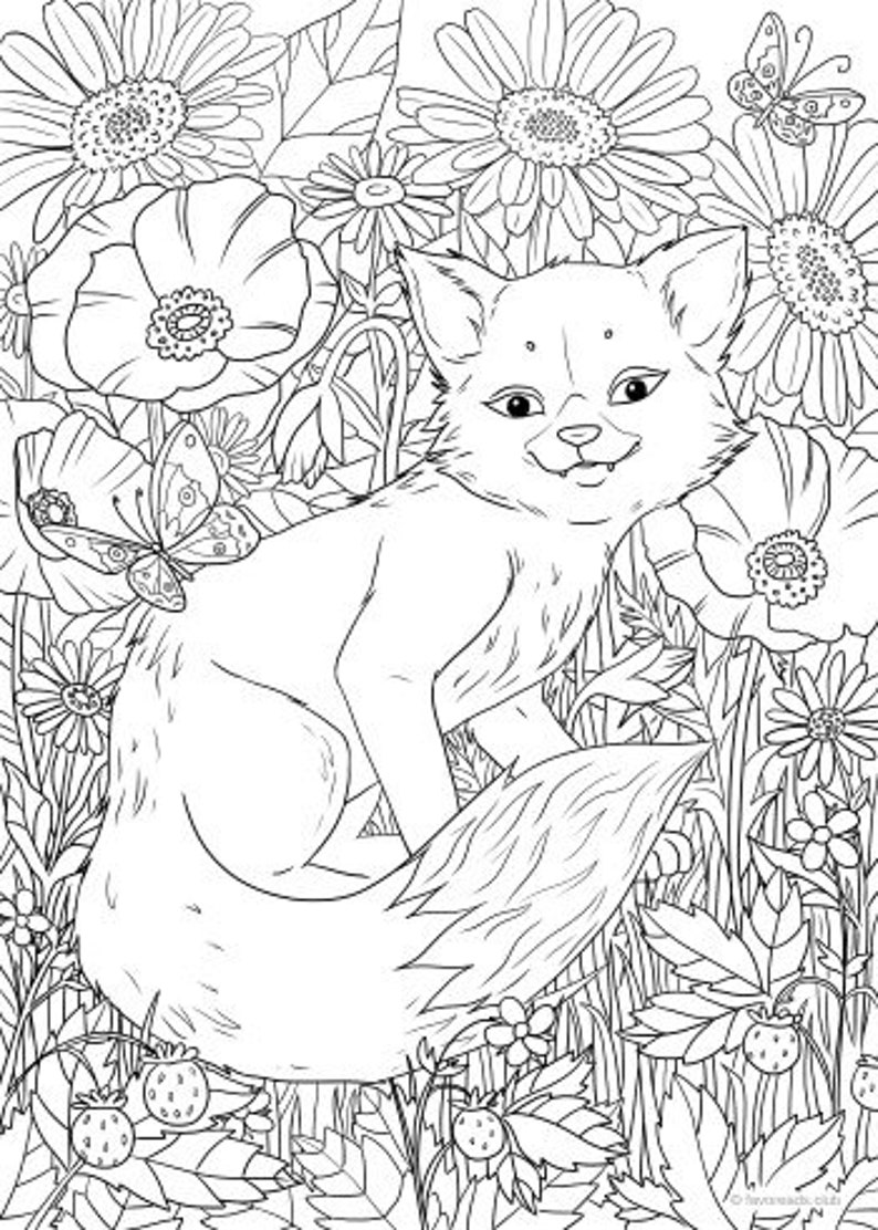 Little Fox Printable Adult Coloring Page From Favoreads - Etsy Canada