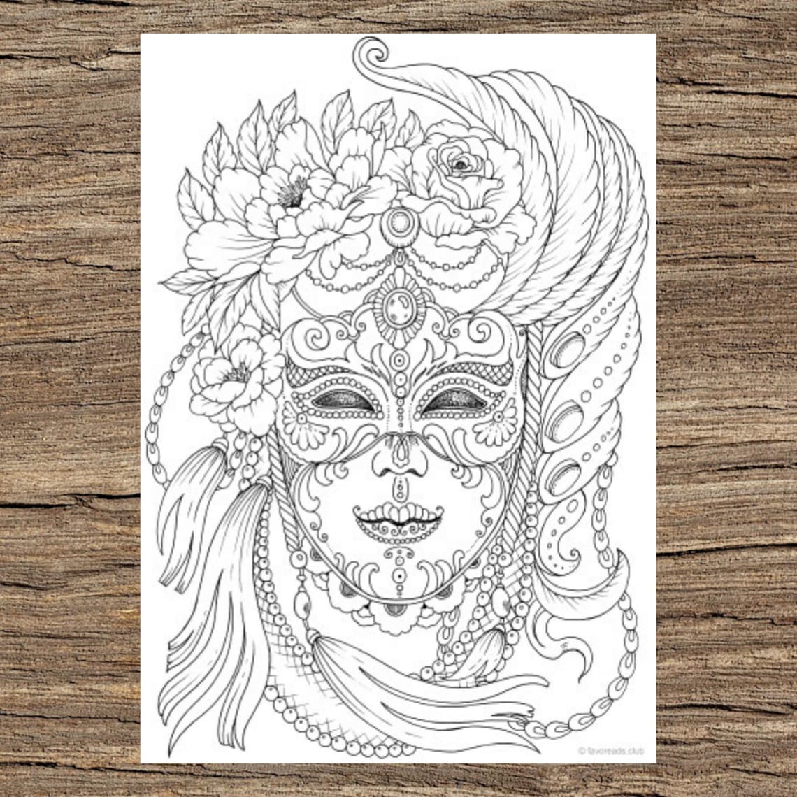 Gorgeous Mask Printable Adult Coloring Page From Favoreads - Etsy