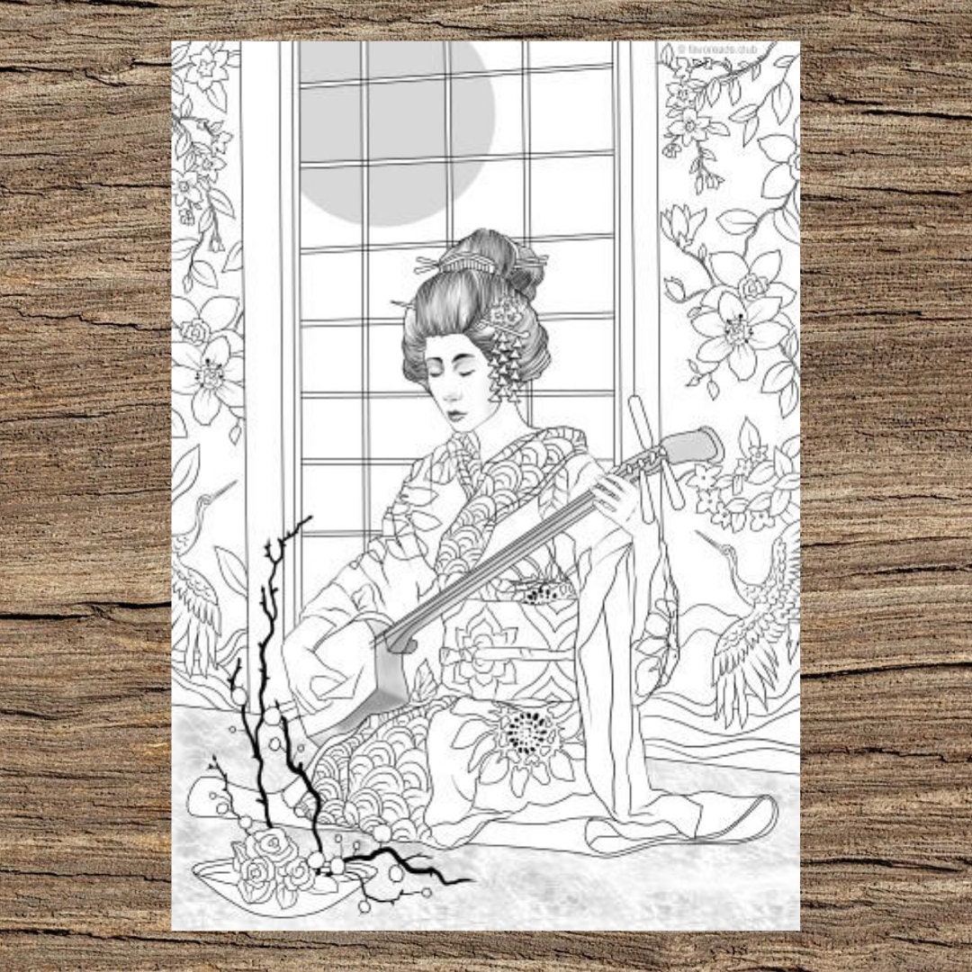 Japanese Music Printable Adult Coloring Page From Favoreads - Etsy