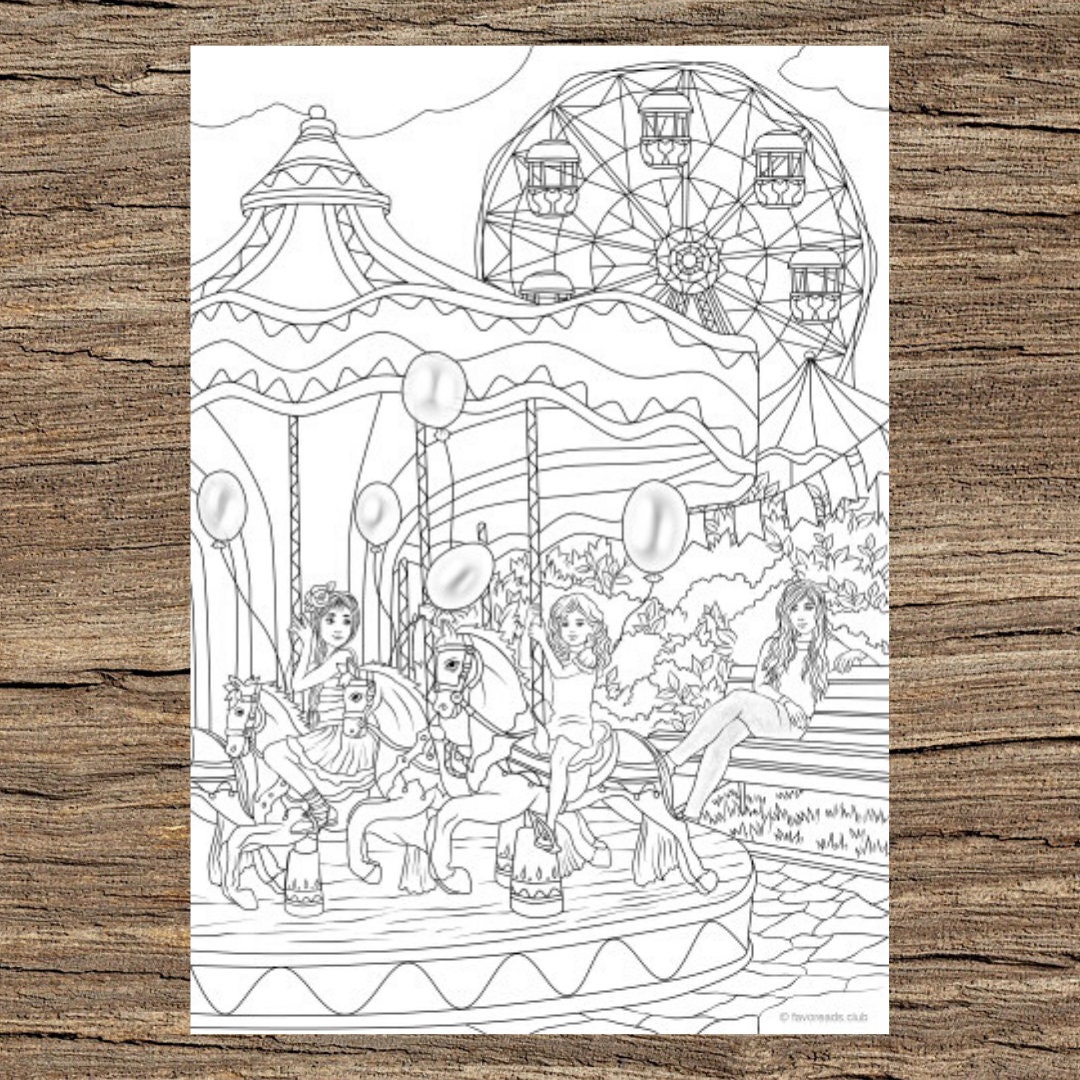 Theme Park Printable Adult Coloring Page From Favoreads - Etsy UK