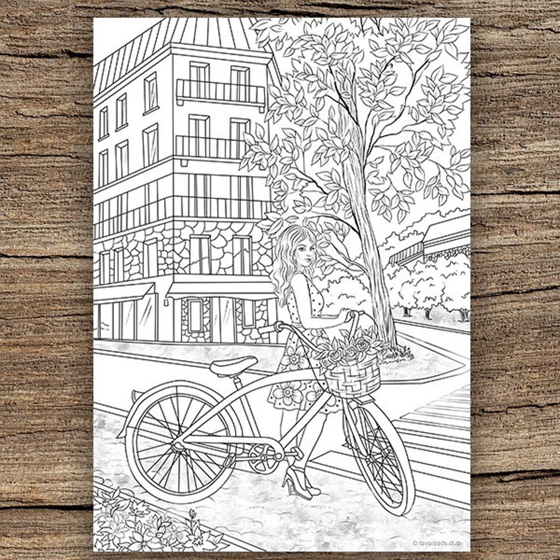 Cycling in the City Printable Adult Coloring Page From - Etsy