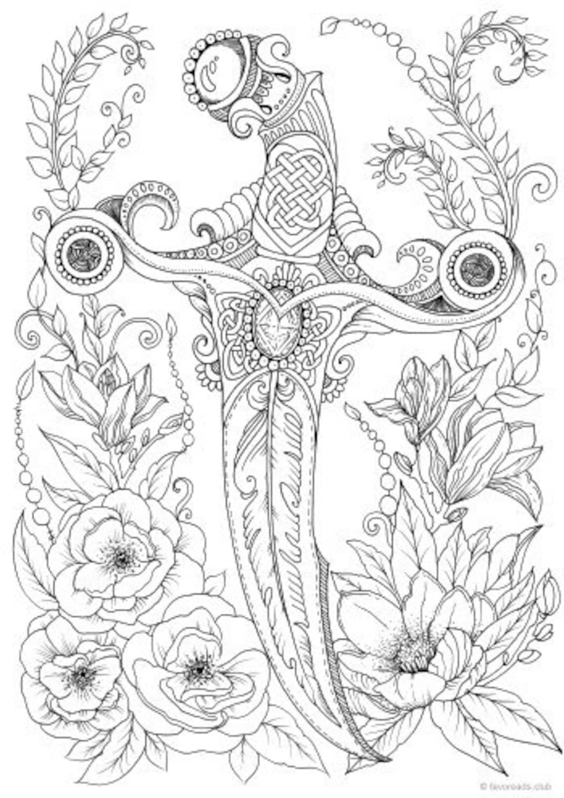 Knife Printable Adult Coloring Page From Favoreads coloring | Etsy