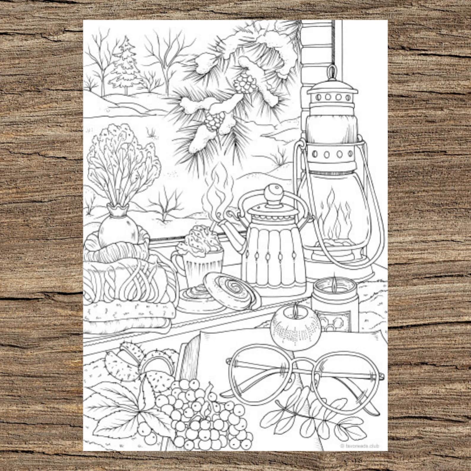 Cozy Scene Printable Adult Coloring Page From Favoreads | Etsy