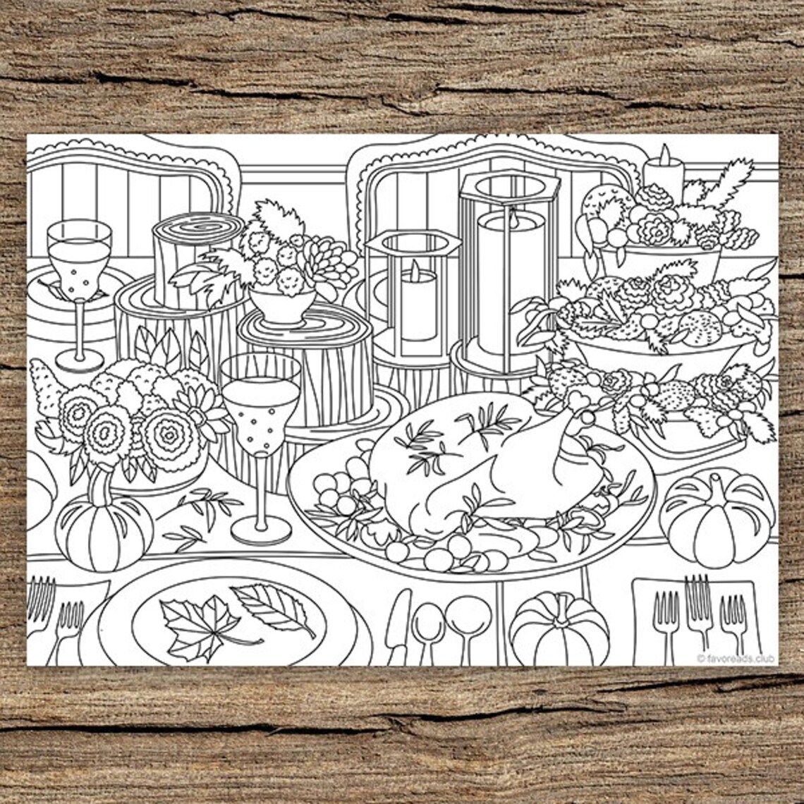 Thanksgiving Printable Adult Coloring Page from Favoreads | Etsy