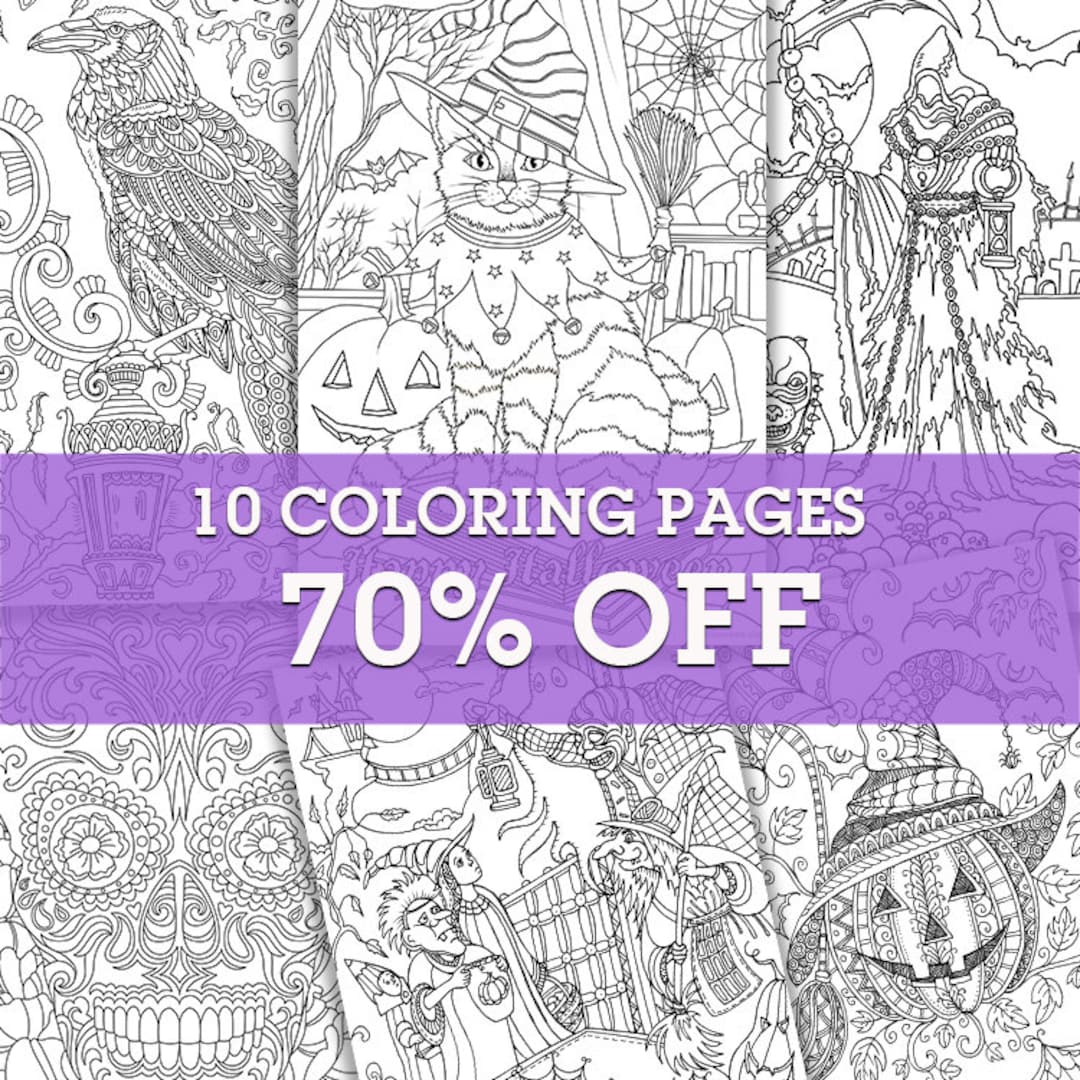 Halloween Bundle - 10 Printable Adult Coloring Pages From Favoreads ...