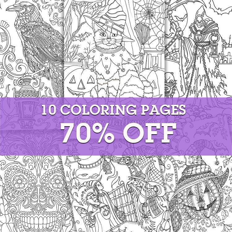 Halloween Bundle 10 Printable Adult Coloring Pages From - Etsy