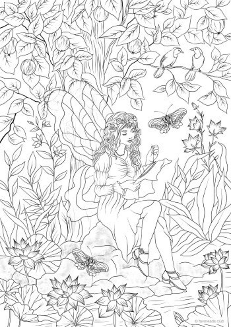 Embroidering Printable Adult Coloring Page From Favoreads | Etsy