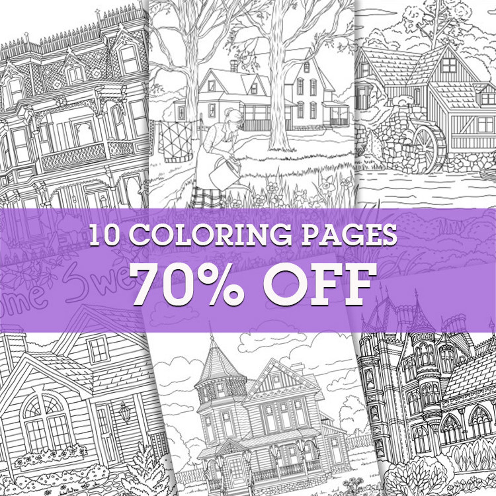 Beautiful Houses Bundle 10 Printable Adult Coloring Pages - Etsy