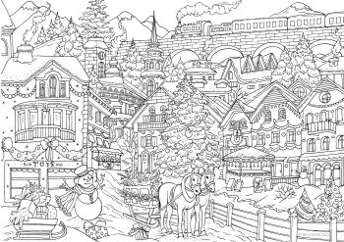 Winter Wonderland Printable Adult Coloring Page From - Etsy