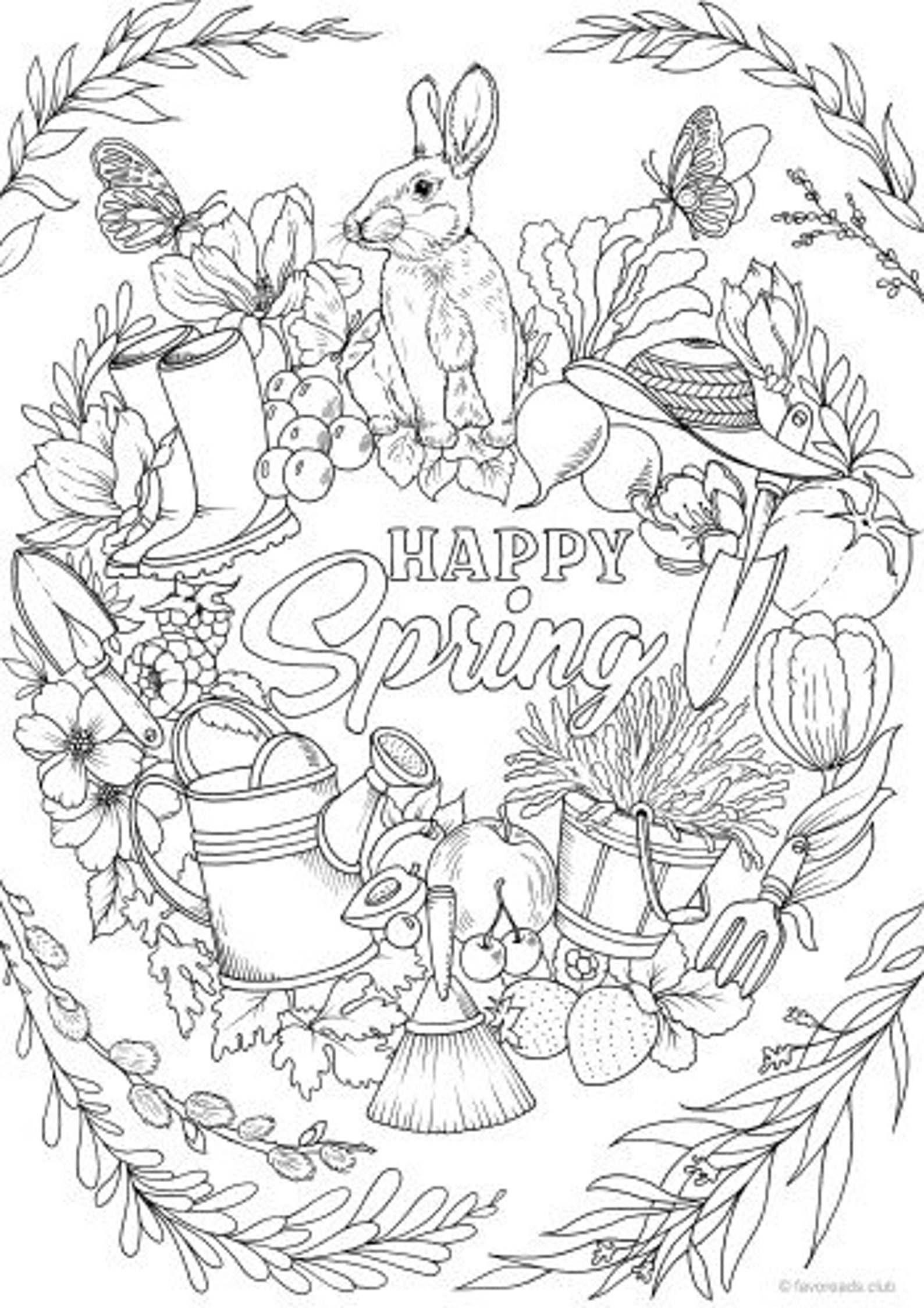 Happy Spring Printable Adult Coloring Page From Favoreads | Etsy