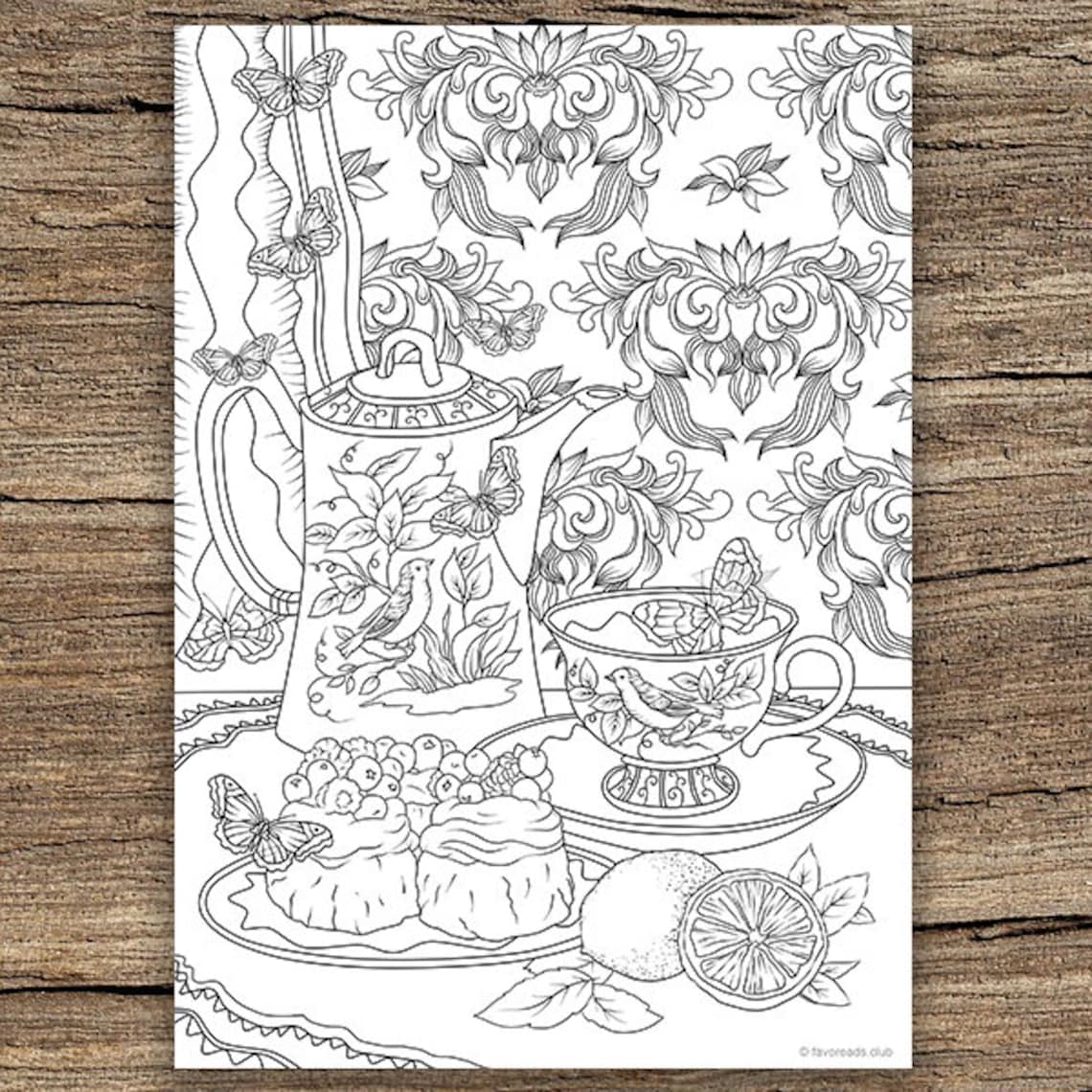 Tea Set Printable Adult Coloring Page From Favoreads - Etsy Canada