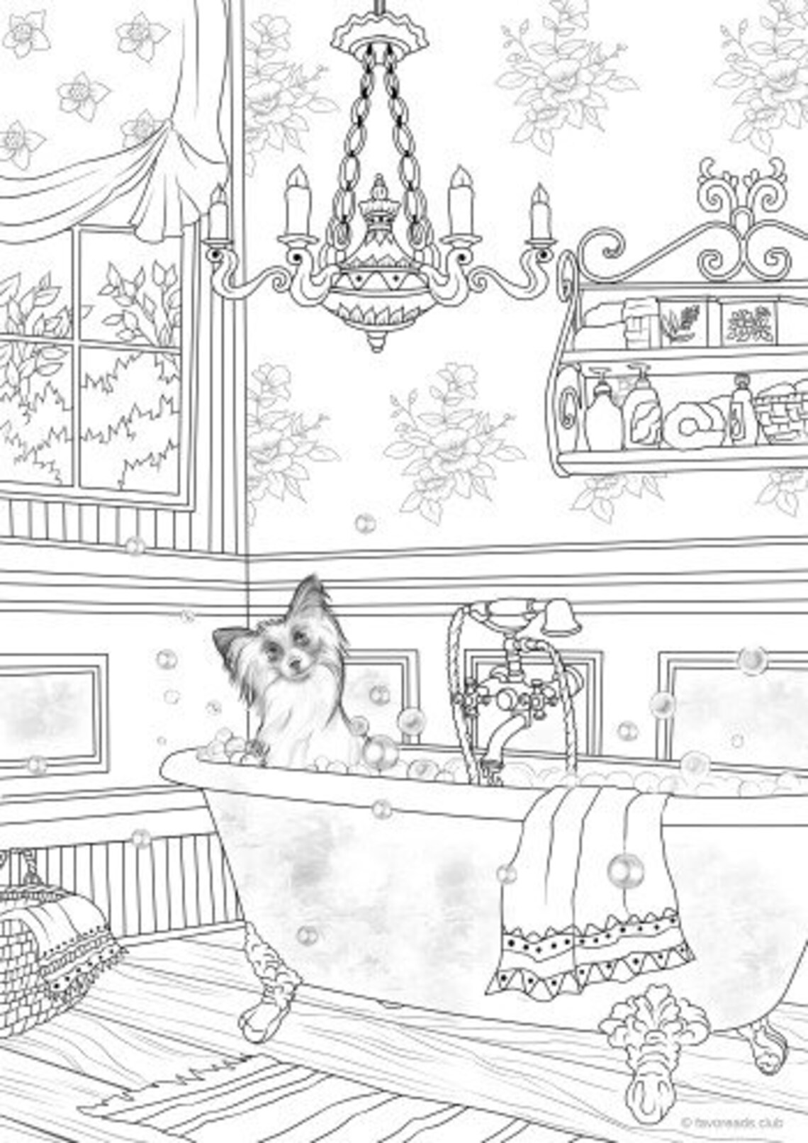 Dog in a Bath Printable Adult Coloring Page From Favoreads - Etsy